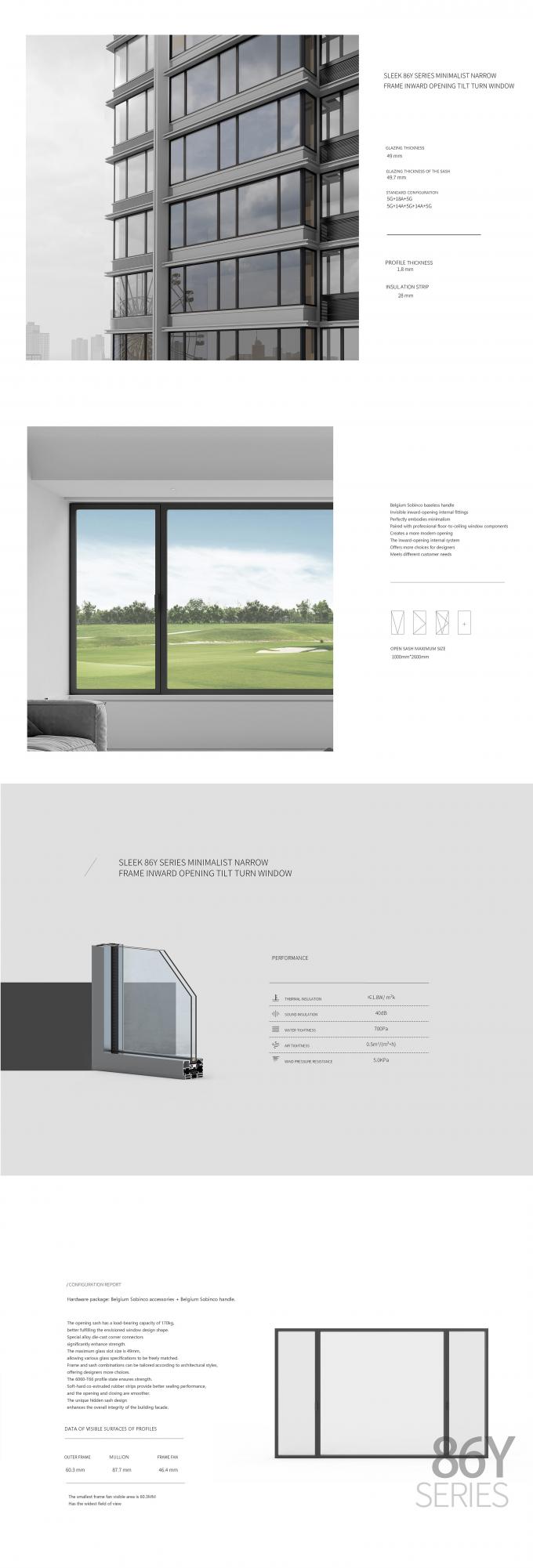 SLEEK 86Y series minimalist narrow frame Tilt and Turn Window (Hide sash)